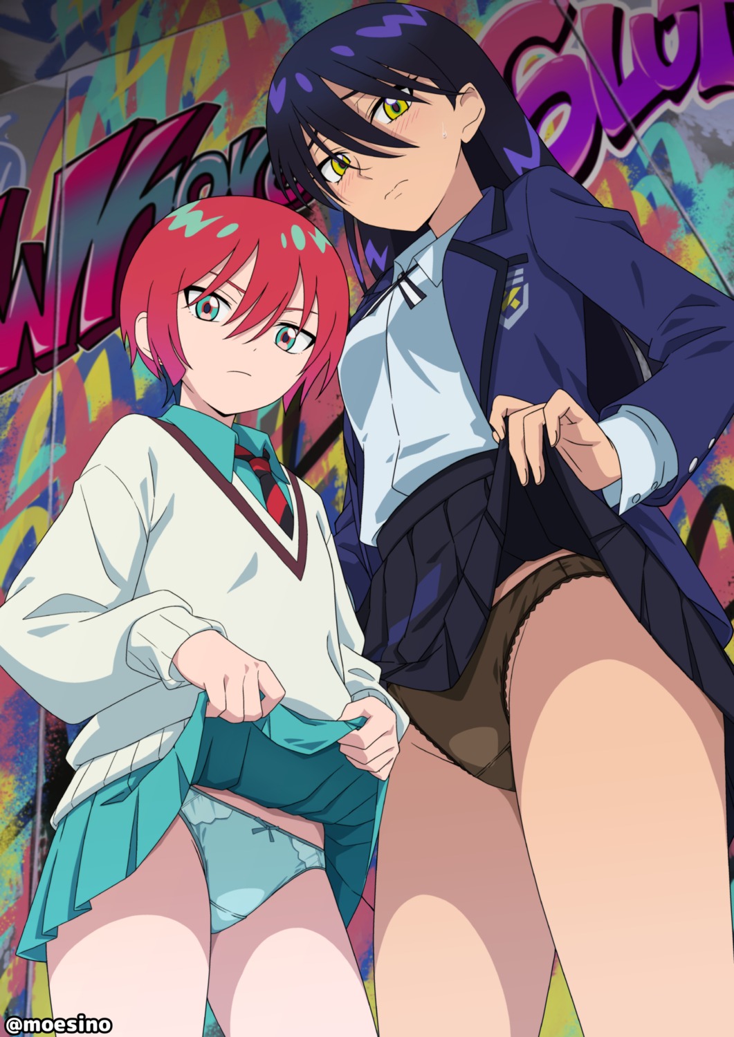 moeshino gundam gundam gquuuuuux amate yuzuriha nyaan pantsu seifuku skirt lift sweater ...